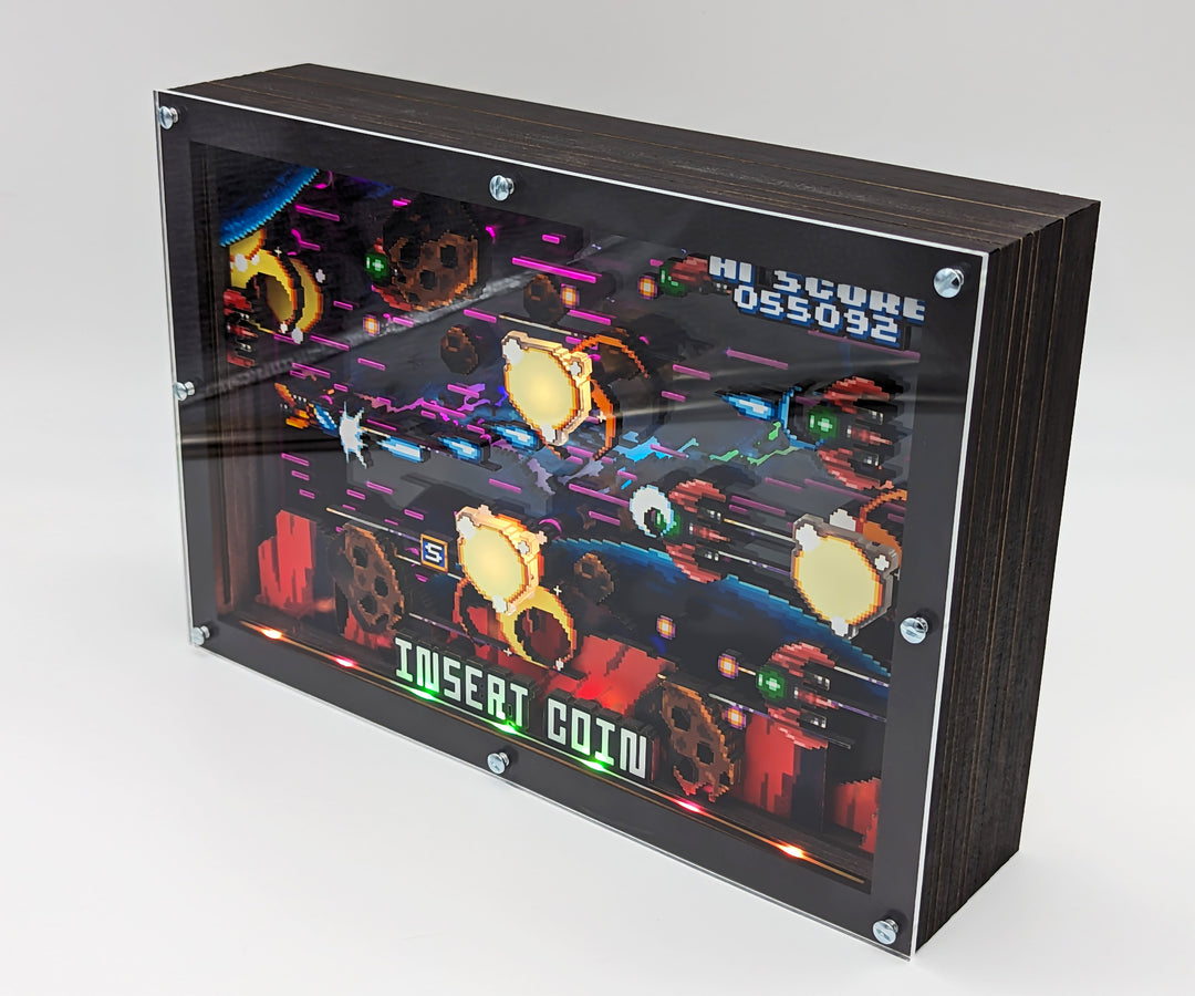 LED Animated 3D Pixel Art - Arcade Shoot-em-up. Customisable Shadow Bo ...